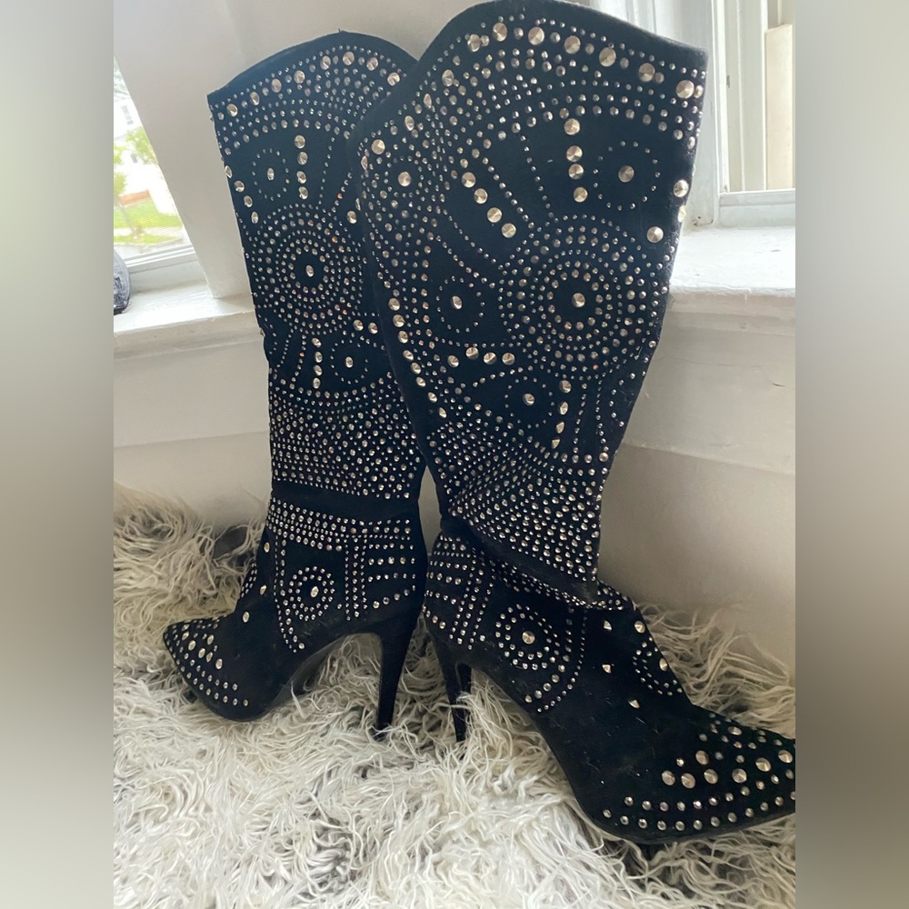 Bedazzled Thigh High Boots - Gem